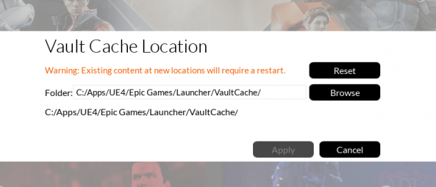 Change the Vault Cache path in UE4 and free up your drive